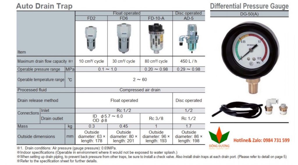 Van xả nước tự động Orion / Auto Drain Valve FD2-G1, FD2-G2, FD2-G3 ...
